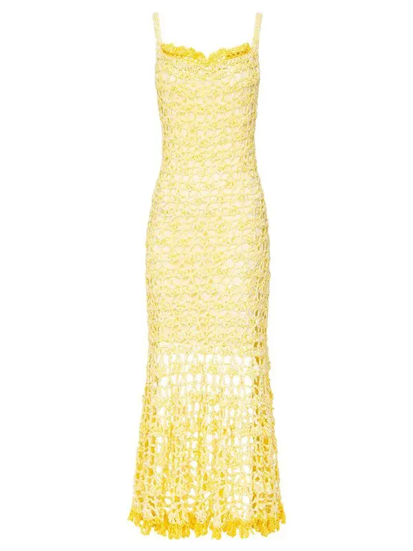 ANDREEVA Chrysanthemum Crochet Midi Dress - Yellow