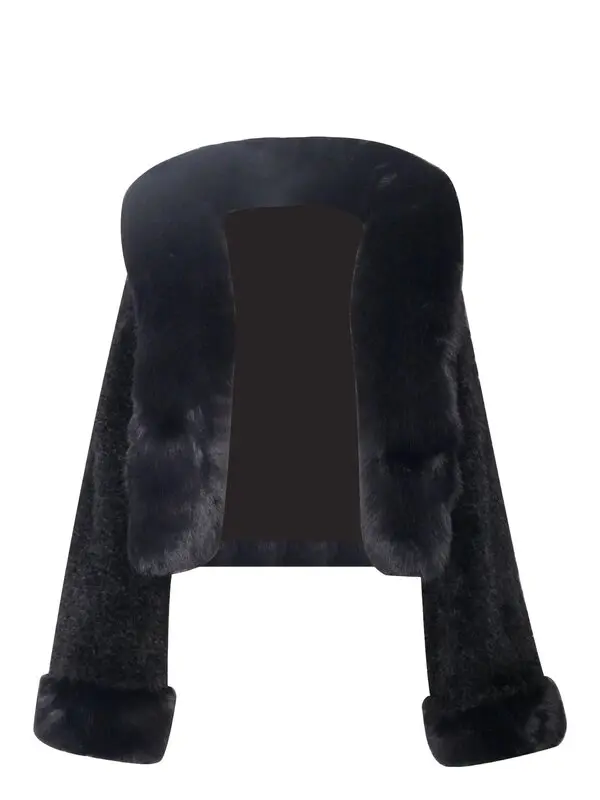 MISS CIRCLE NEW YORK Kali Cropped Vegan Fur Jacket With Hood - Black