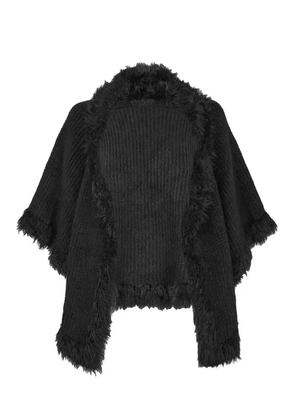 Saachi Fur Trim Knit Open Cardigan - Black