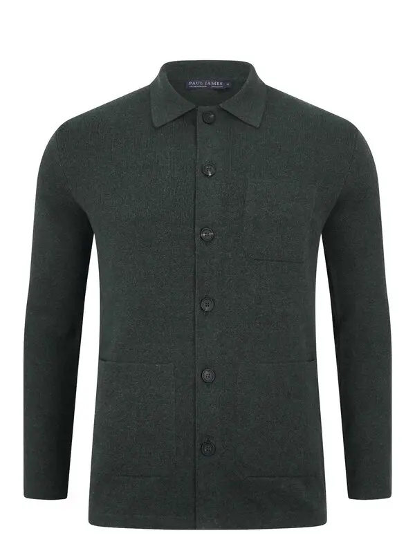 PAUL JAMES KNITWEAR Midweight Cotton Benjamin Work Shirt Jaspe - Green