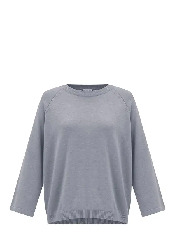 PERALUNA Nell O-neck Fine Knit Jumper With Slit Detail - Grey