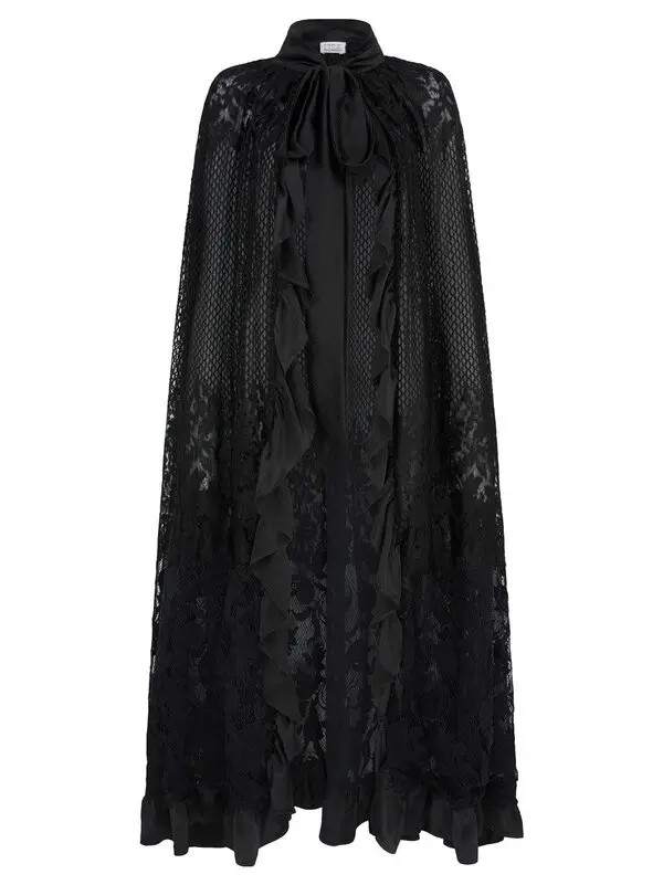 LISA THE LABEL Long Magnolia Lace Cape - Black