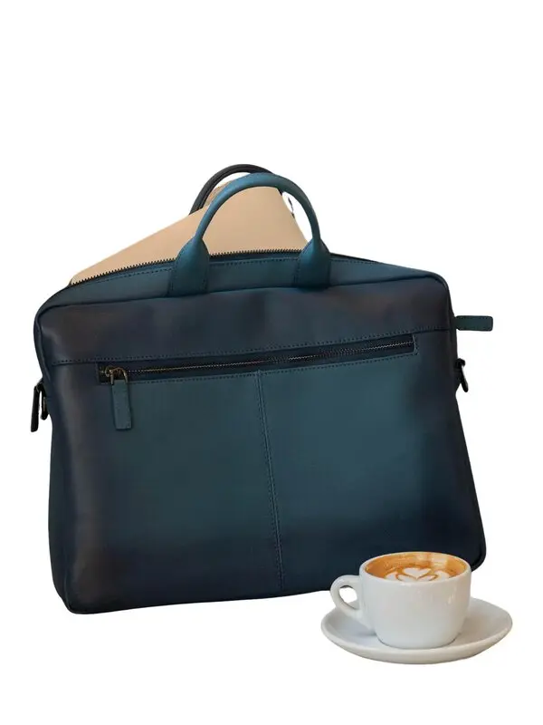 LEATHERE Classic Leather Laptop Bag - Blue