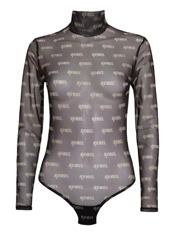 SARAH REGENSBURGER Rebel Print Mesh Bodysuit - Black