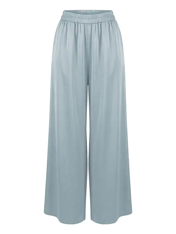 JANARA JONES Ice Wide-leg Lounge Satin Pants - Blue