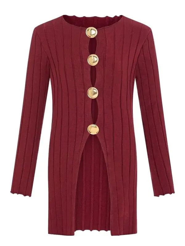 THISISU COLLECTION Ribbed Knit Cardigan Set - Red