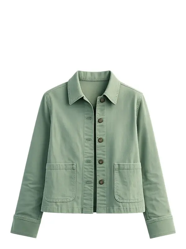 YUMI Canvas Shirt Jacket With Patch Pockets - Green