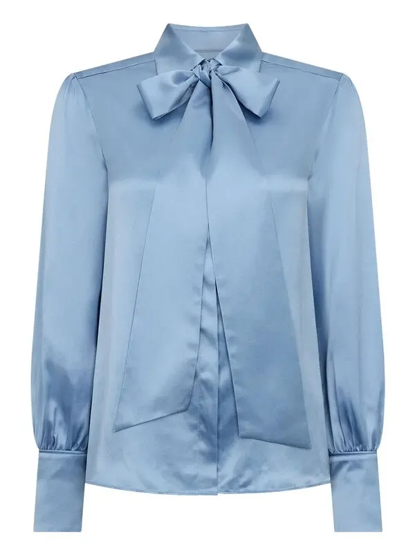 REALLY WILD CLOTHING Glyndebourne Silk Detachable Tie Neck Blouse - Blue
