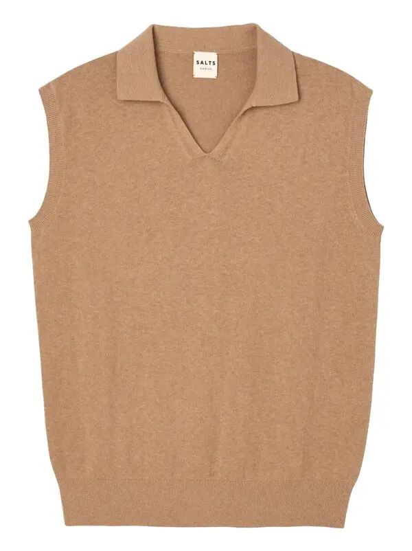 SALTS CASHMERE Polo Collar Knitted Tank - Beige