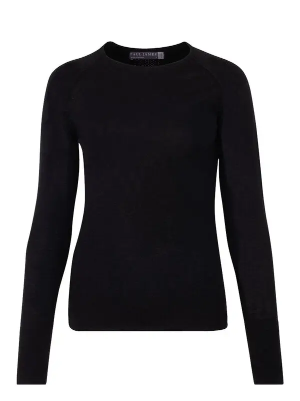 PAUL JAMES KNITWEAR Midweight Merino Wool Activewear Top - Black
