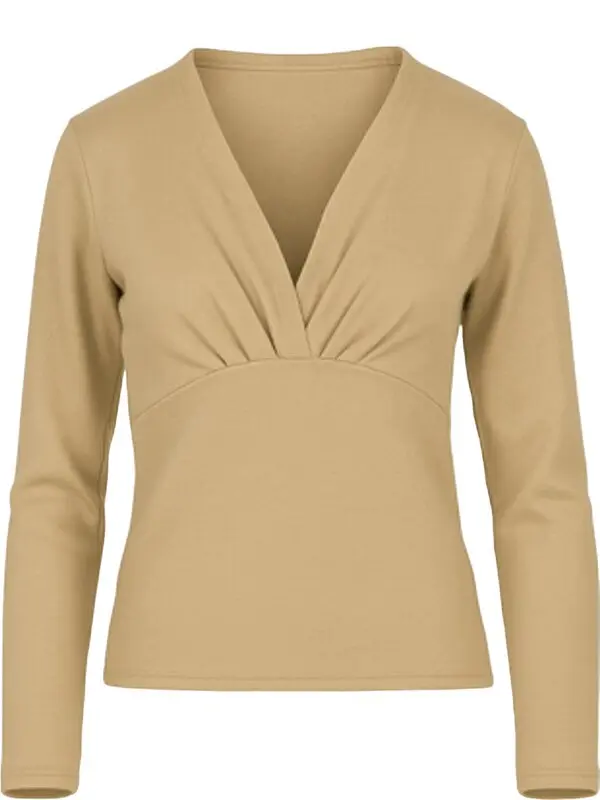 CONQUISTA Long Sleeve Faux Wrap Jersey Top - Brown