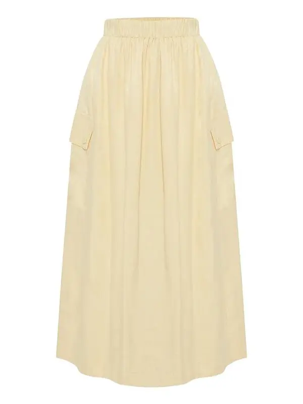 EXQUISE Elastic Waist Midi Skirt - Yellow