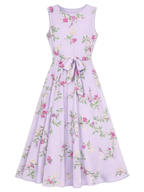 YUMI Floral Print Midi Skater Dress - Purple