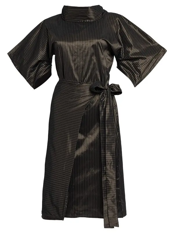 BIANCA POPP Striped Taffeta Dress With Asymmetrical Skirt - Brown/silver