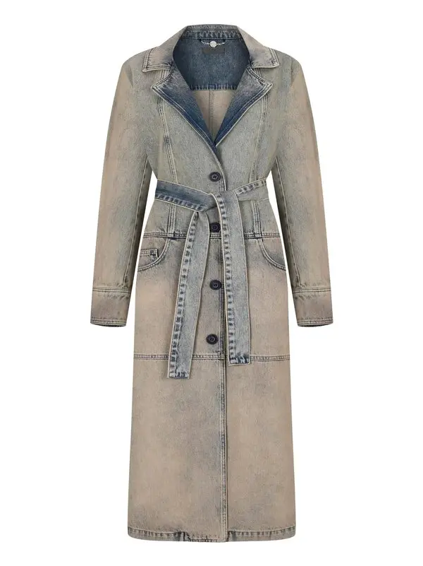 GOC DENIM Vintage Wash Denim Trench Coat - Blue