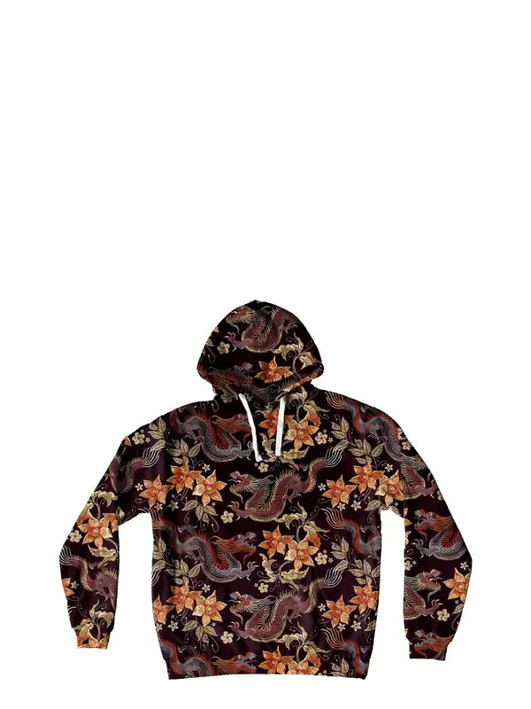 ALOHA FROM DEER Japanese Dragon Print Oversized Hoodie - Brown/black