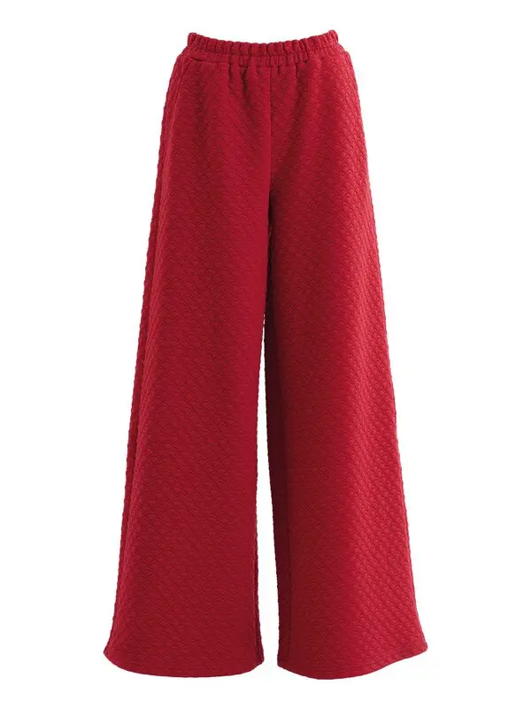 LOUCHE Flory Scallop Quilt Wide Leg Trousers - Red