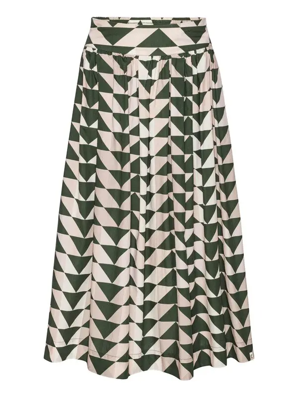 GROBUND Mette Long Skirt In Quilt Pattern - Green