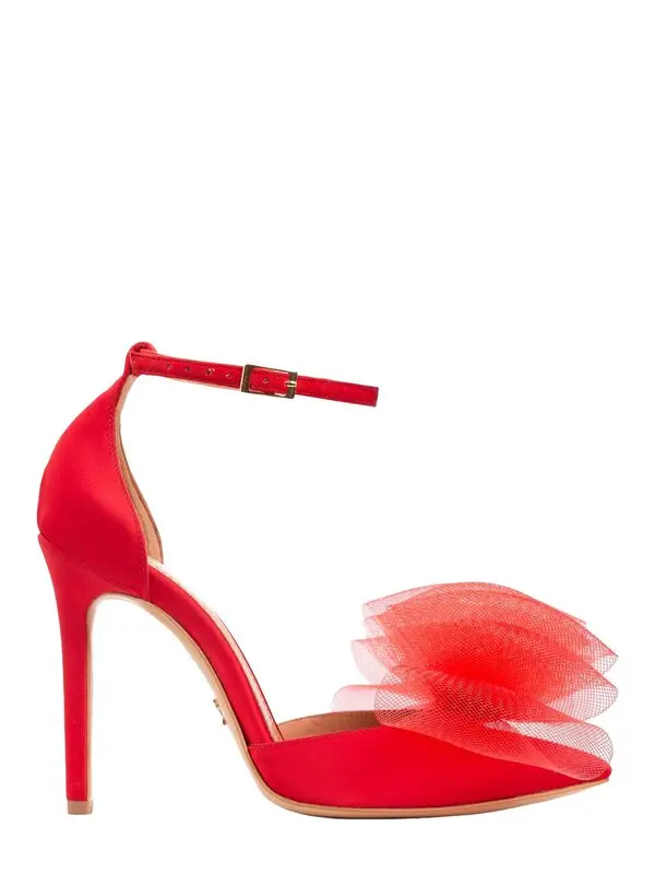 GINISSIMA Satin Pumps With Tulle Bows - Red