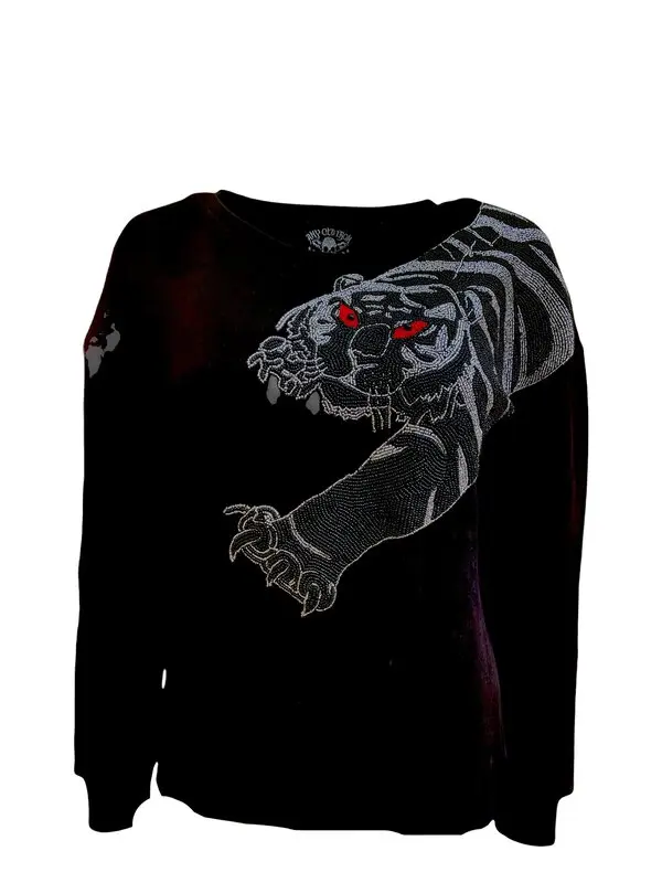 ANY OLD IRON Embroidered Tiger Sweatshirt - Black/red/silver