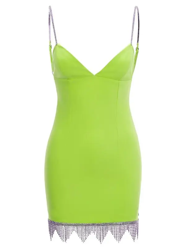 NISSA Embellished Trim Mini Dress - Green