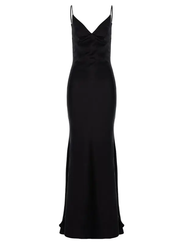 ROSERRY Como Satin Maxi Slip Dress - Black