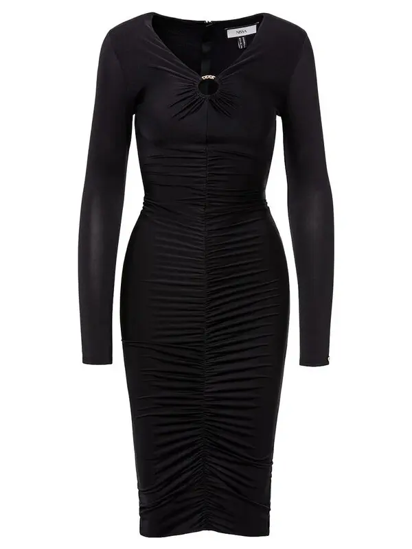 NISSA Ruched Bodycon Dress - Black