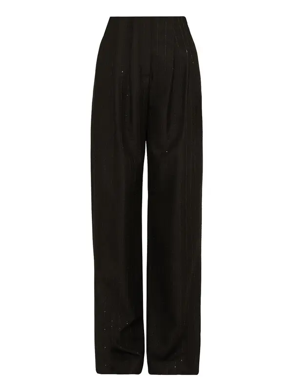NISSA Sequin High-rise Wide Leg Pants - Black
