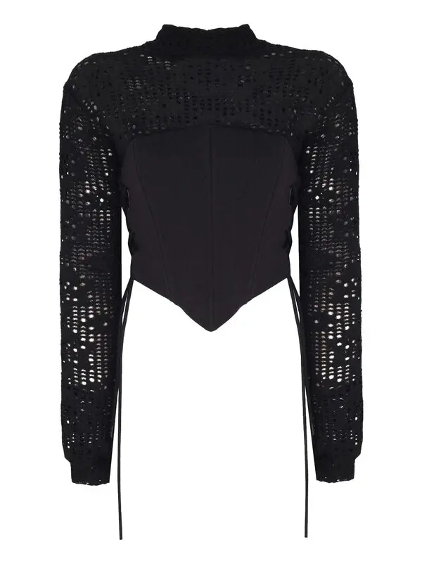 NO'DESIGN Side Lace-up Corset Sweatshirt - Black