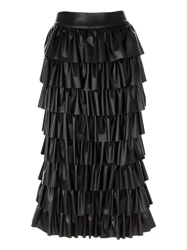 SILVIA SERBAN Eco-leather Ruffle Skirt - Black