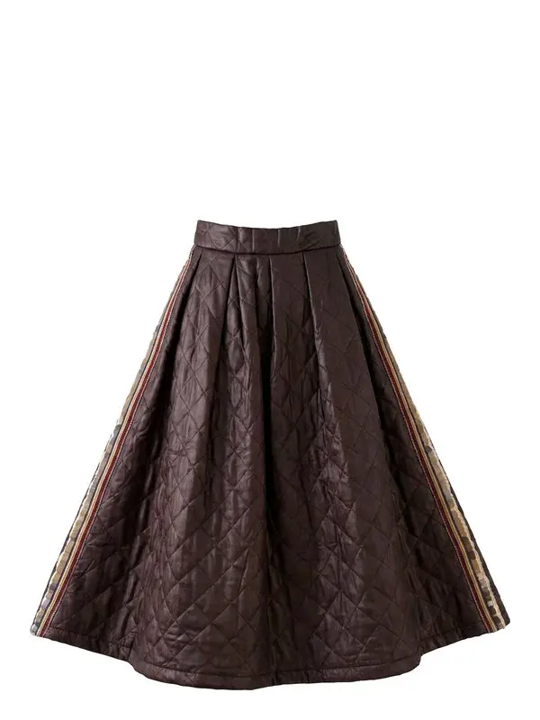 L2R THE LABEL Quilted Midi Skirt - Brown
