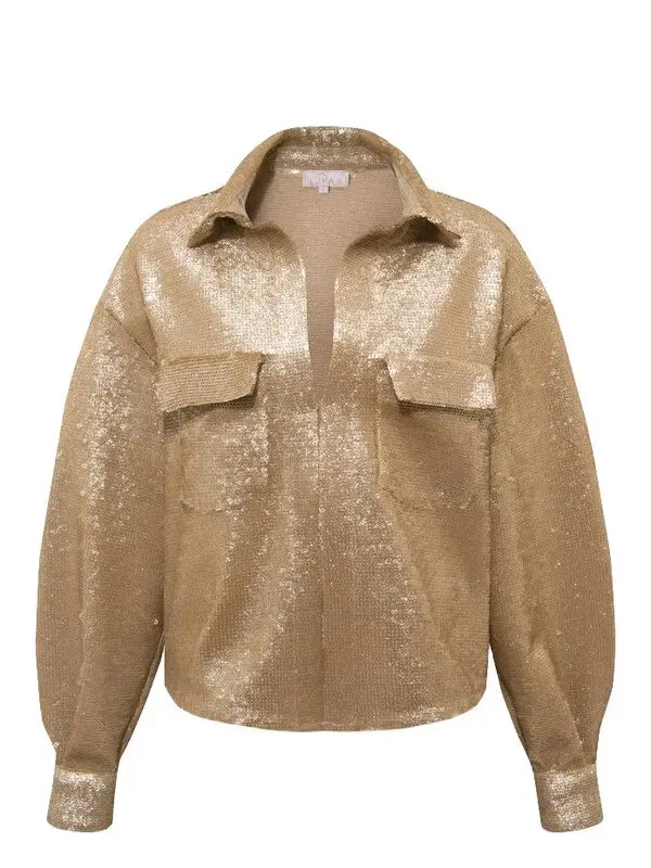 LUNA B Sequin Shirt With Belt Detail - Brown