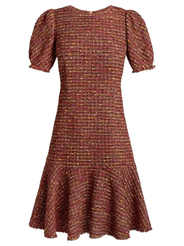 Santorelli Dasia Sheath Tweed Dress With Puff Sleeves - Yellow