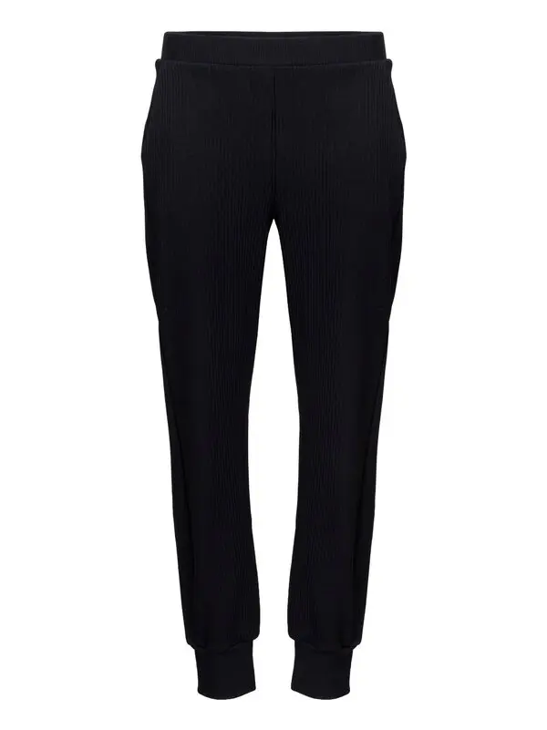 OH!ZUZA NIGHT&DAY Cotton Ribbed Sweatpants With Side Stripes - Black