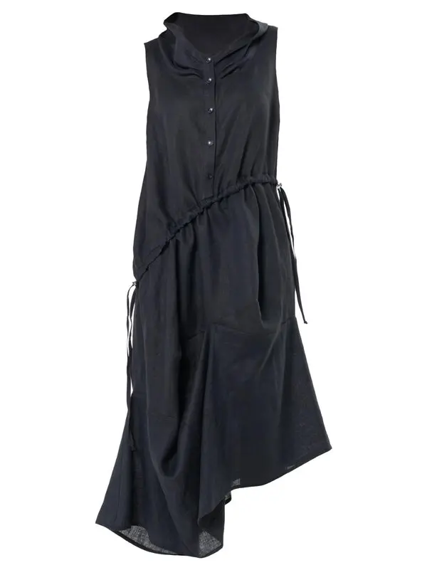 METAMORPHOZA Linen Midi Dress With Asymmetric Hem - Black
