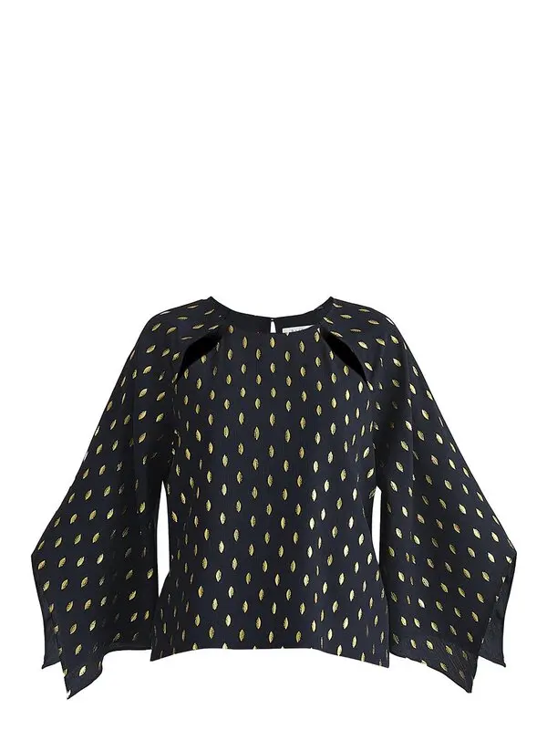 PAISIE Foil Print Cut-out Draped Sleeve Top - Blue/gold
