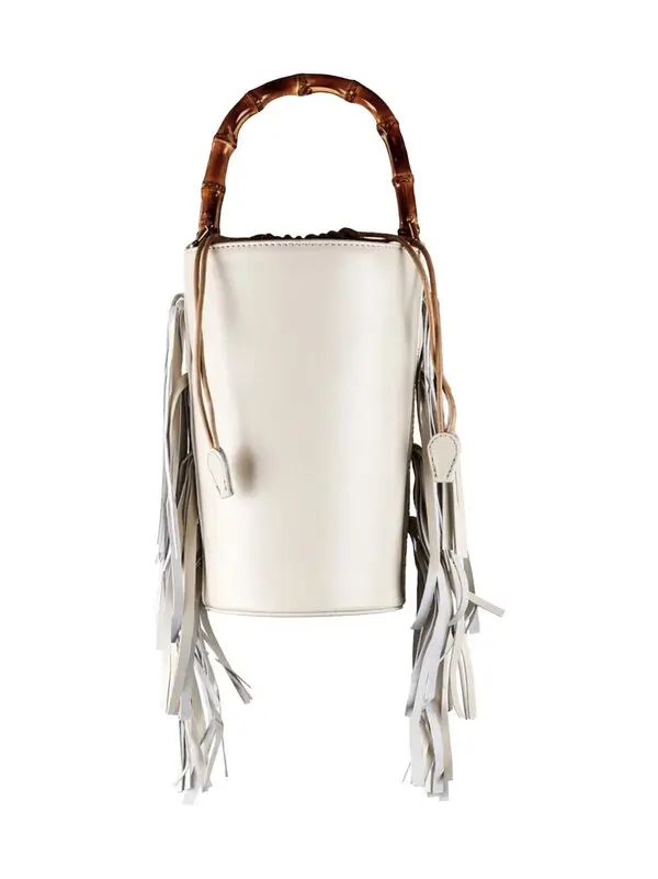 F3ROG BY RANA Fringe Bucket Bag With Bamboo Handle - Beige