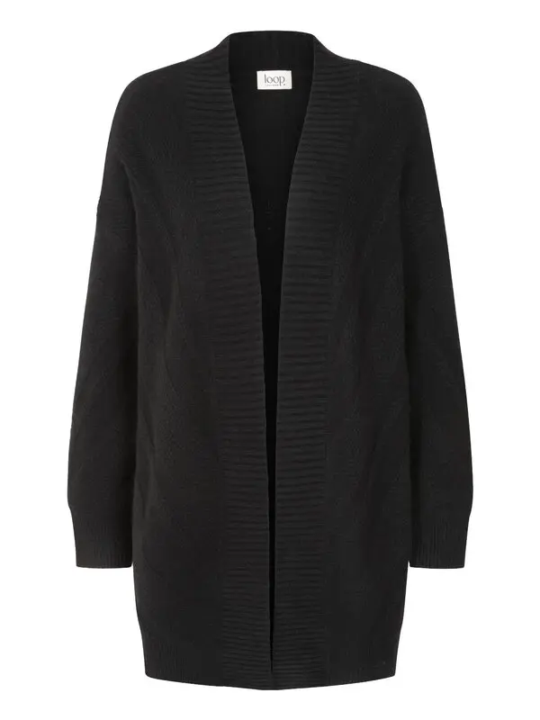 LOOP CASHMERE Textured Chevron Cardigan - Black