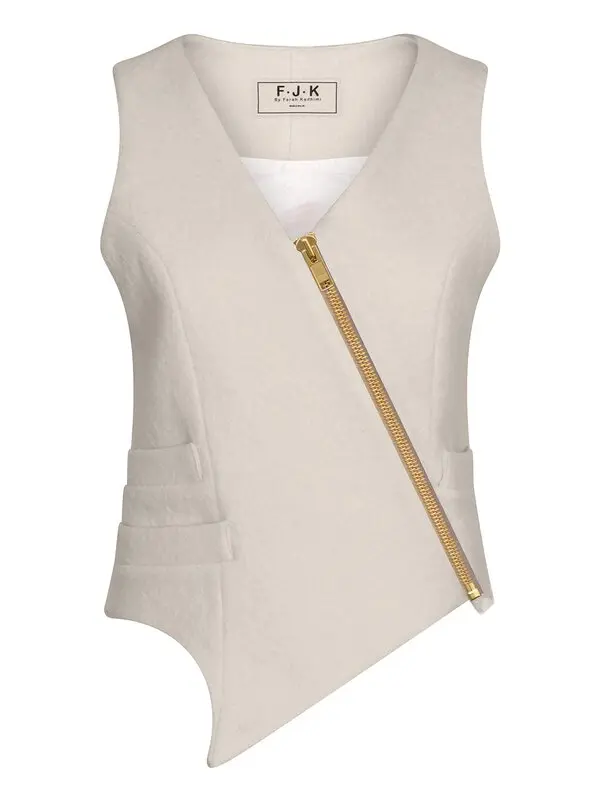 F.J.K BY FARAH KADHIMI Asymmetric Wool Waistcoat With Zip - White