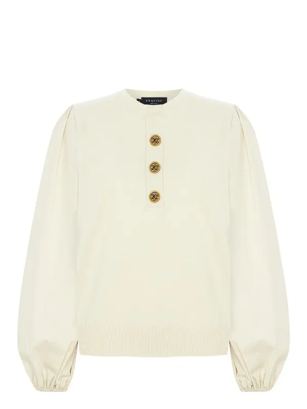 EXQUISE Cotton Knit Amity Blouse - Beige