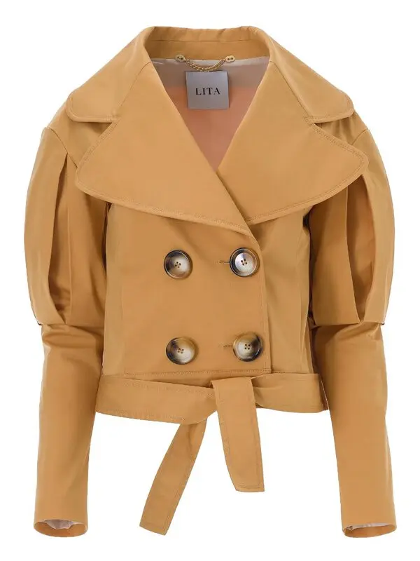 LITA COUTURE Statement Jacket With Pleated Sleeves - Orange