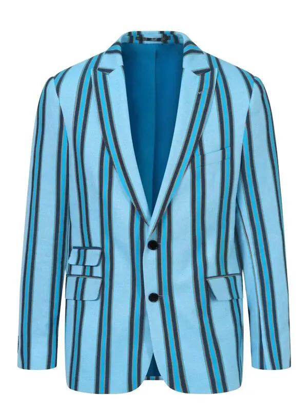 KOY CLOTHING Turquoise Striped Kikoy Blazer - Blue