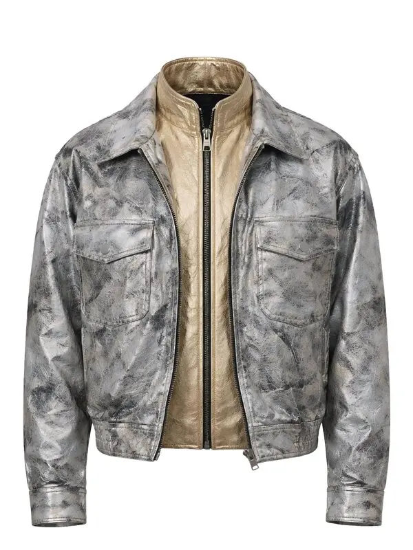ZASTASTUDIO Leather Bomber Jacket - Silver