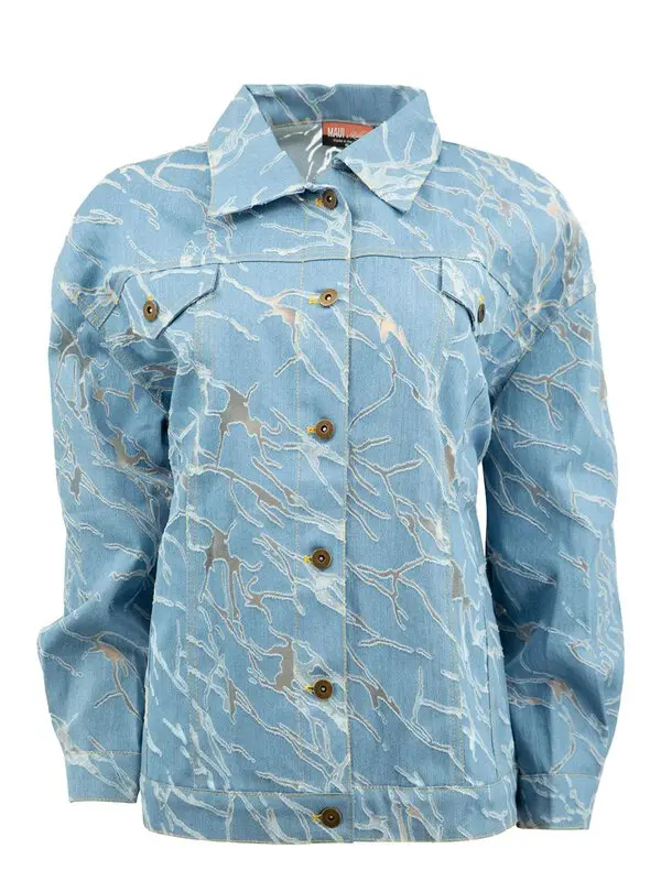 MAUI X LOLITA Blair Transparent Marbled Denim Jacket - Blue