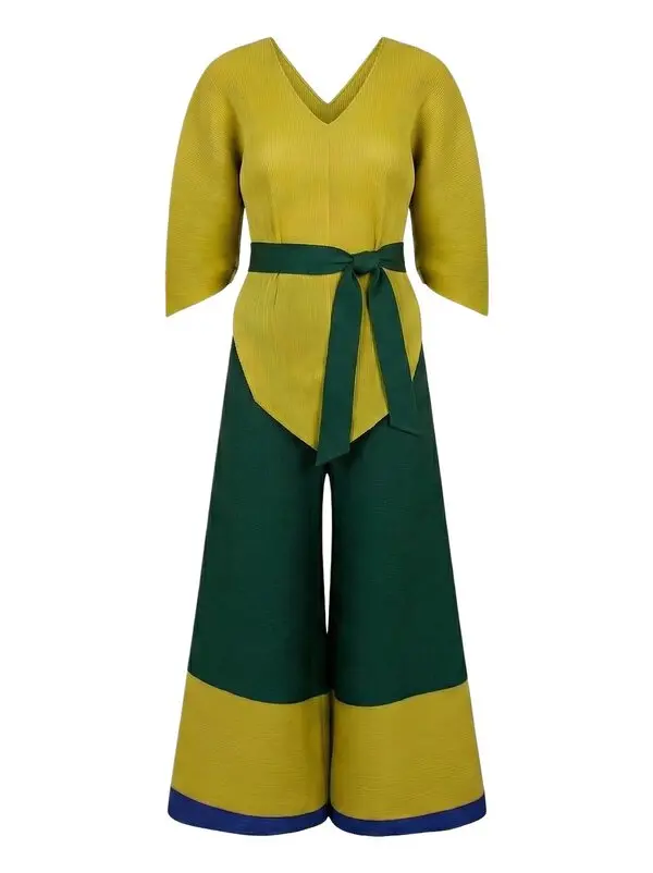 CY BOUTIQUE Full Pleated Long-sleeve Top & Trousers Set - Green