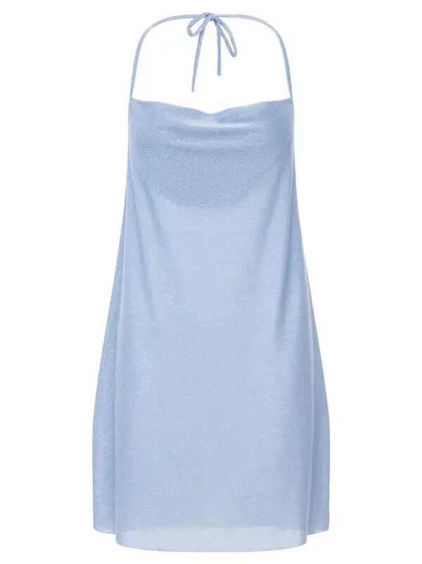 SEROTONINN Serotonin Halterneck Mini Dress With Draped Neckline And Open Back - Silver