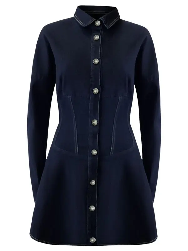 OW Ella Fitted Denim Mini Shirt Dress - Blue