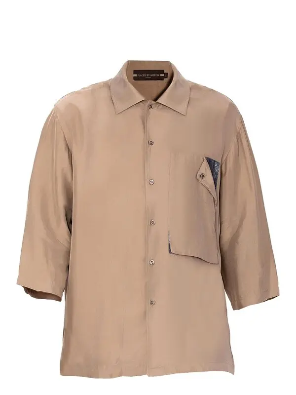 SMART AND JOY Pocket Flap Game Shirt Beige - Brown