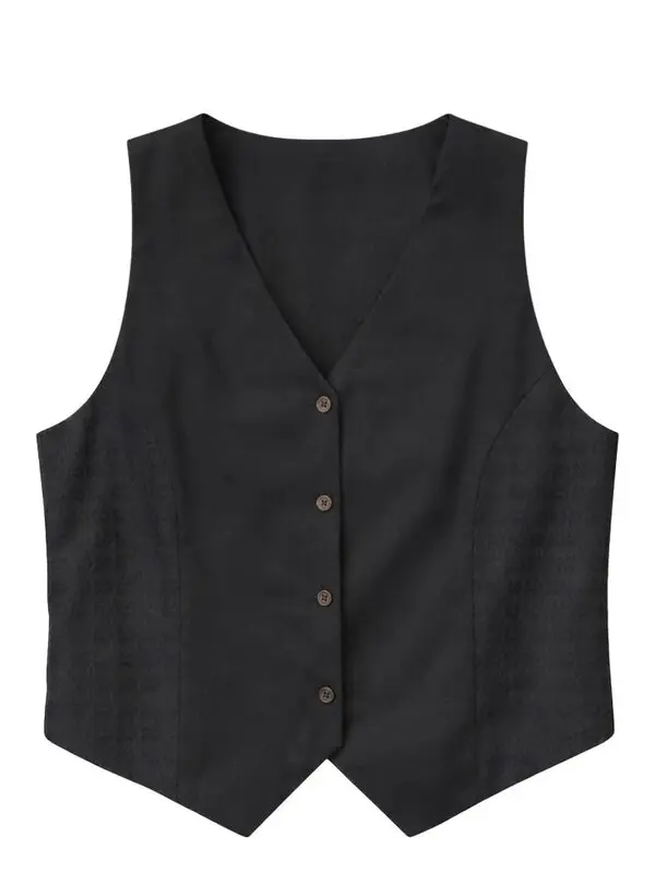 HOUSE OF GL Tailored Vest Top With V-neck And Button Front - Black