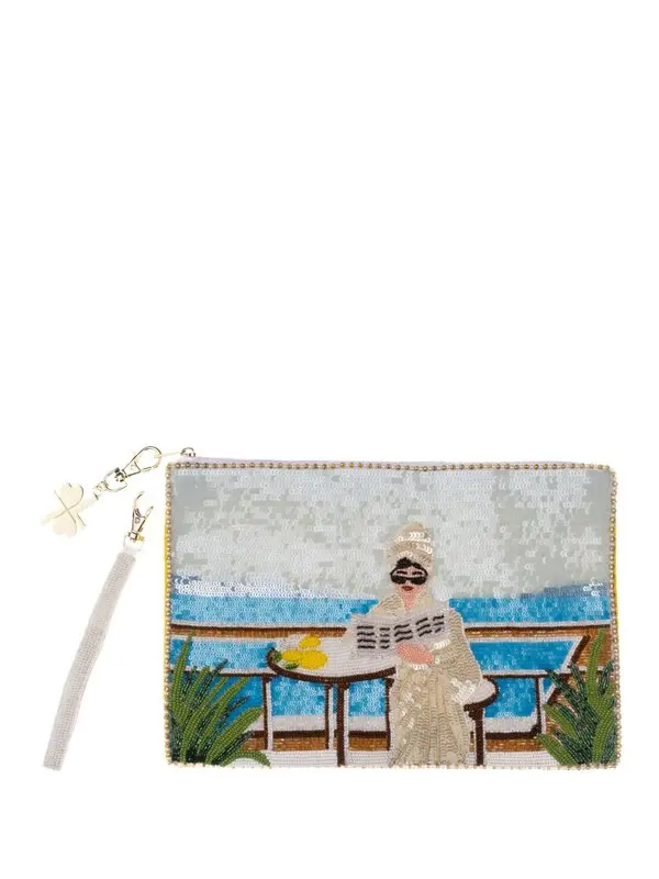 LAINES LONDON Riviera Summer Retreat Hand-beaded Clutch - Yellow/white